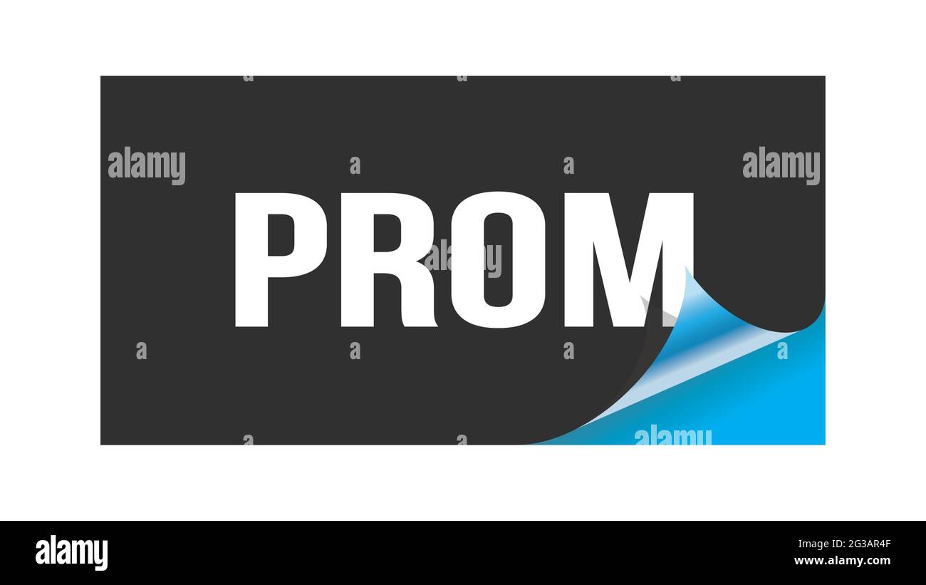 PROM text written on black blue sticker stamp Stock Photo - Alamy