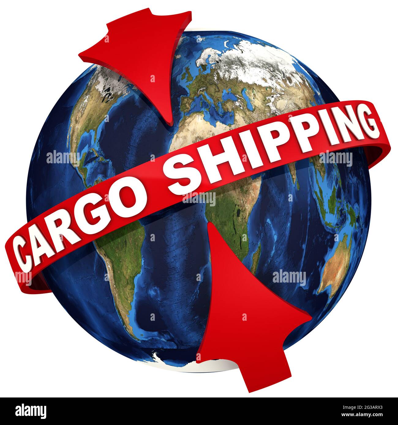 Worldwide cargo shipping. Red arrows emphasize the inscription CARGO ...