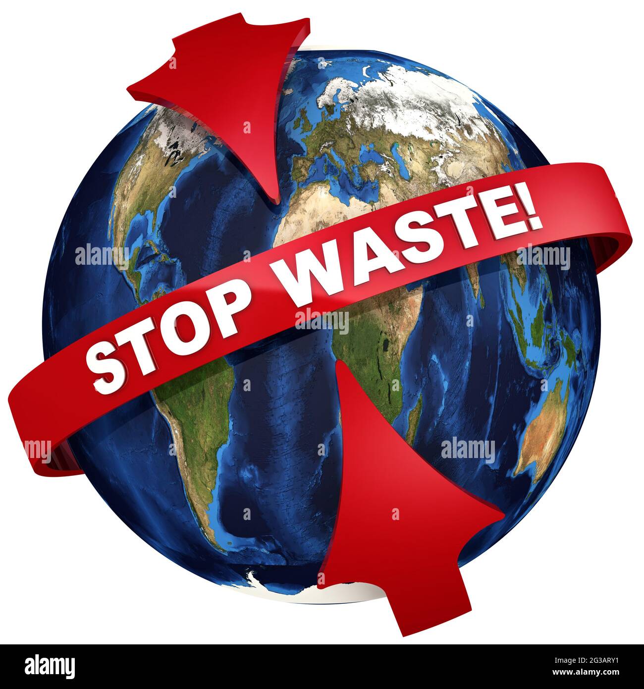 Stop waste the resource of the Earth. Red arrows and the white text ...