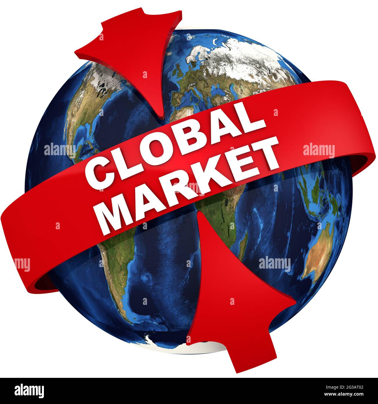 Global market. Red arrows emphasize the white text GLOBAL MARKET on the ...