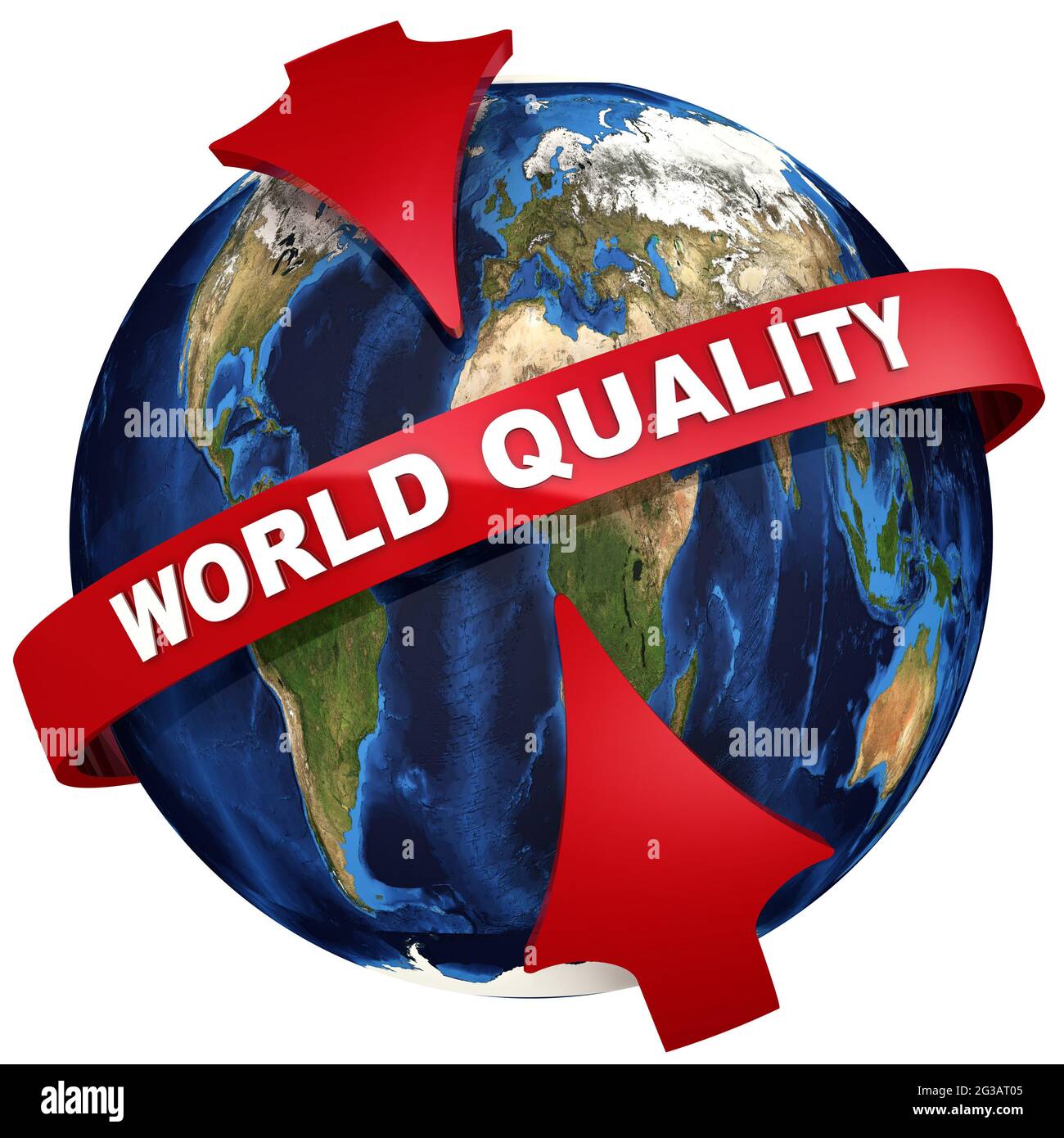 World quality icon. Red arrows and the white text WORLD QUALITY on the ...
