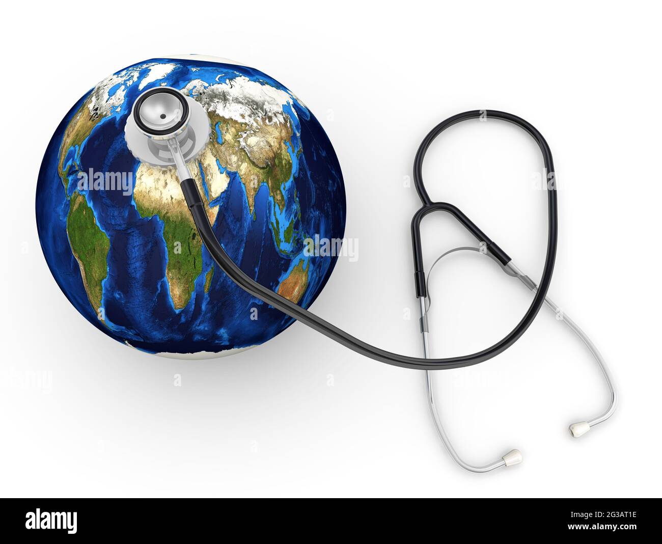 Planet Earth Health. Planet earth and phonendoscope isolated on a white ...