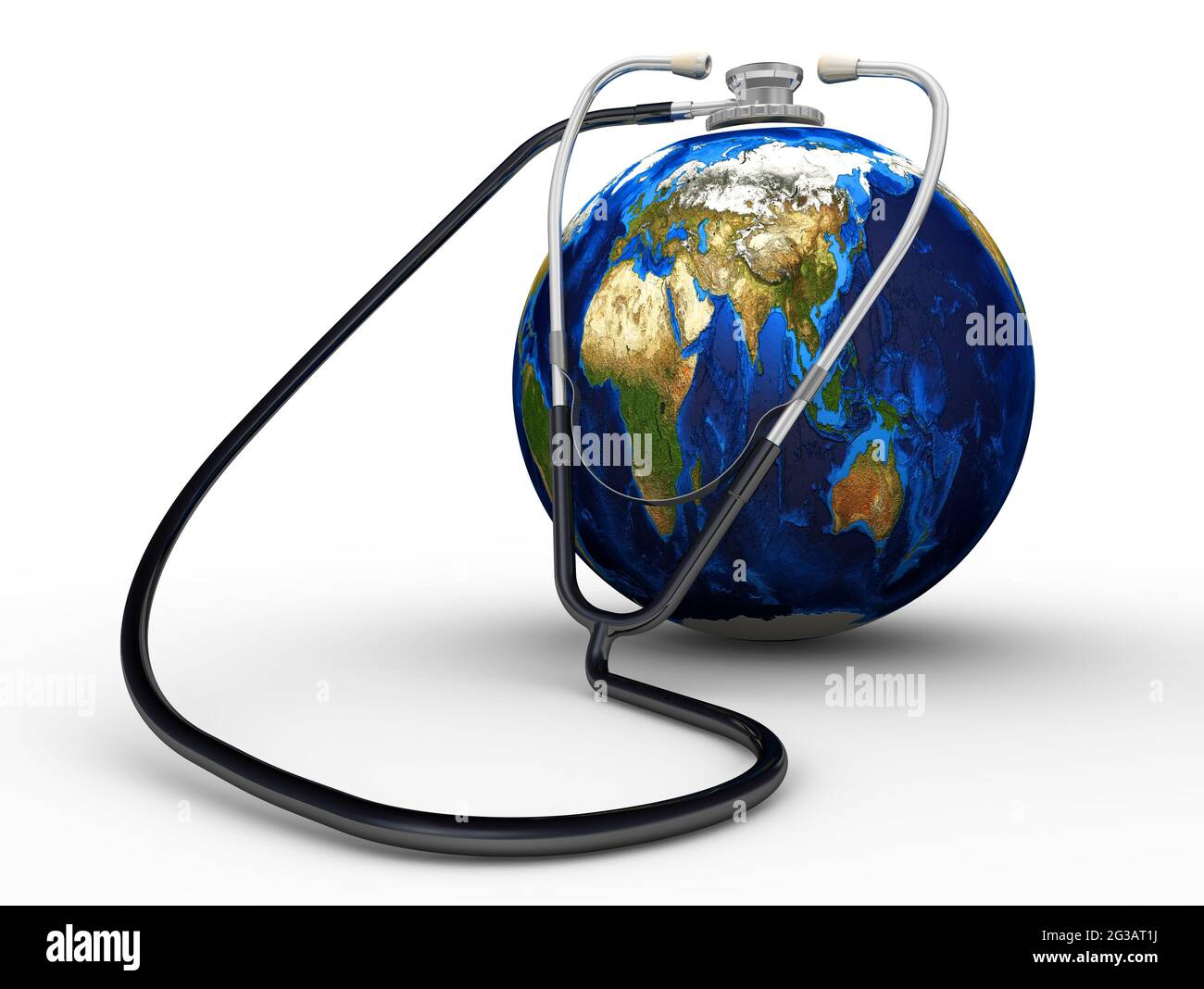 Planet Earth Health. Planet earth and phonendoscope isolated on a white ...