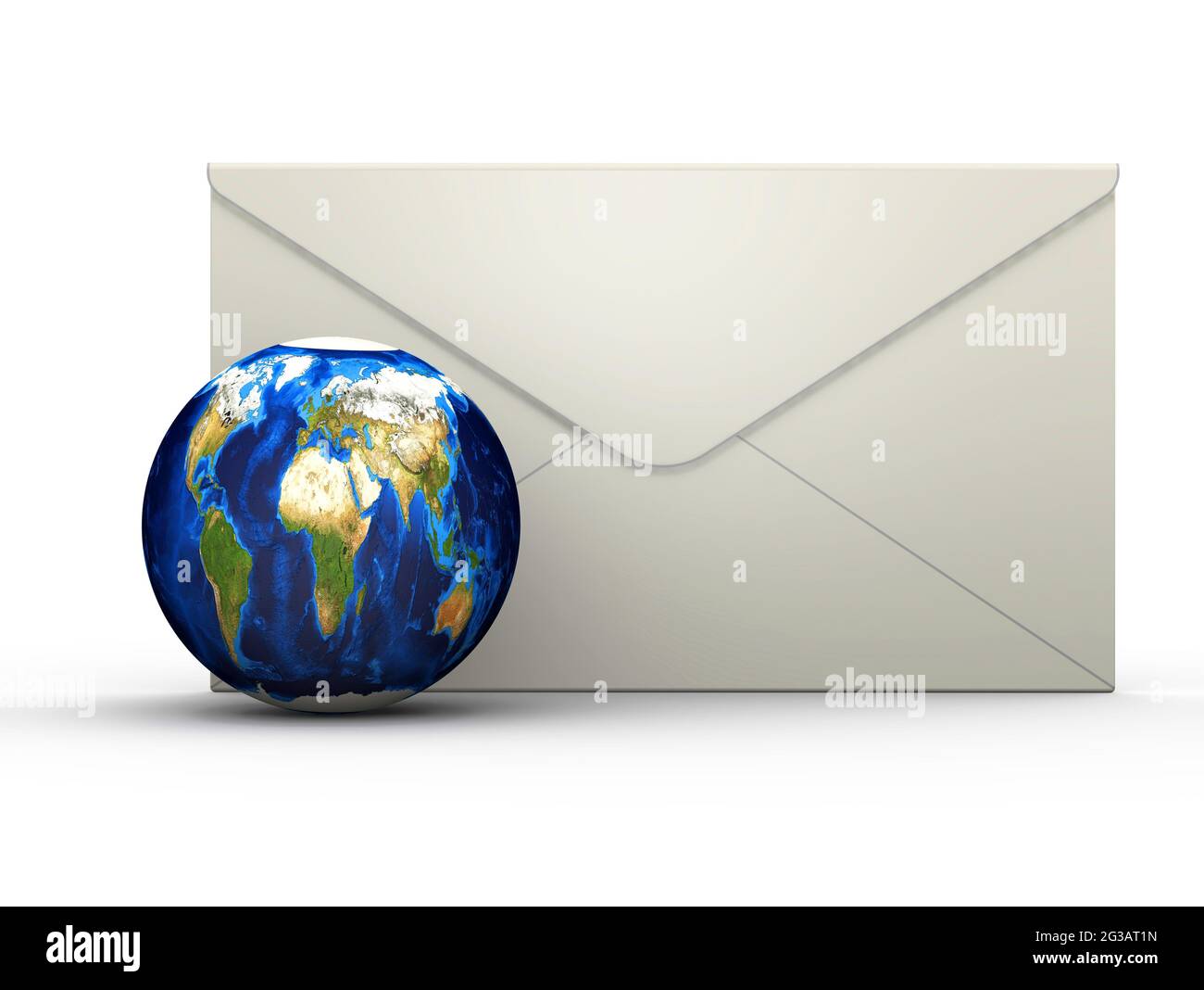 Worldwide mail icon. Planet earth on a background of a white mail ...