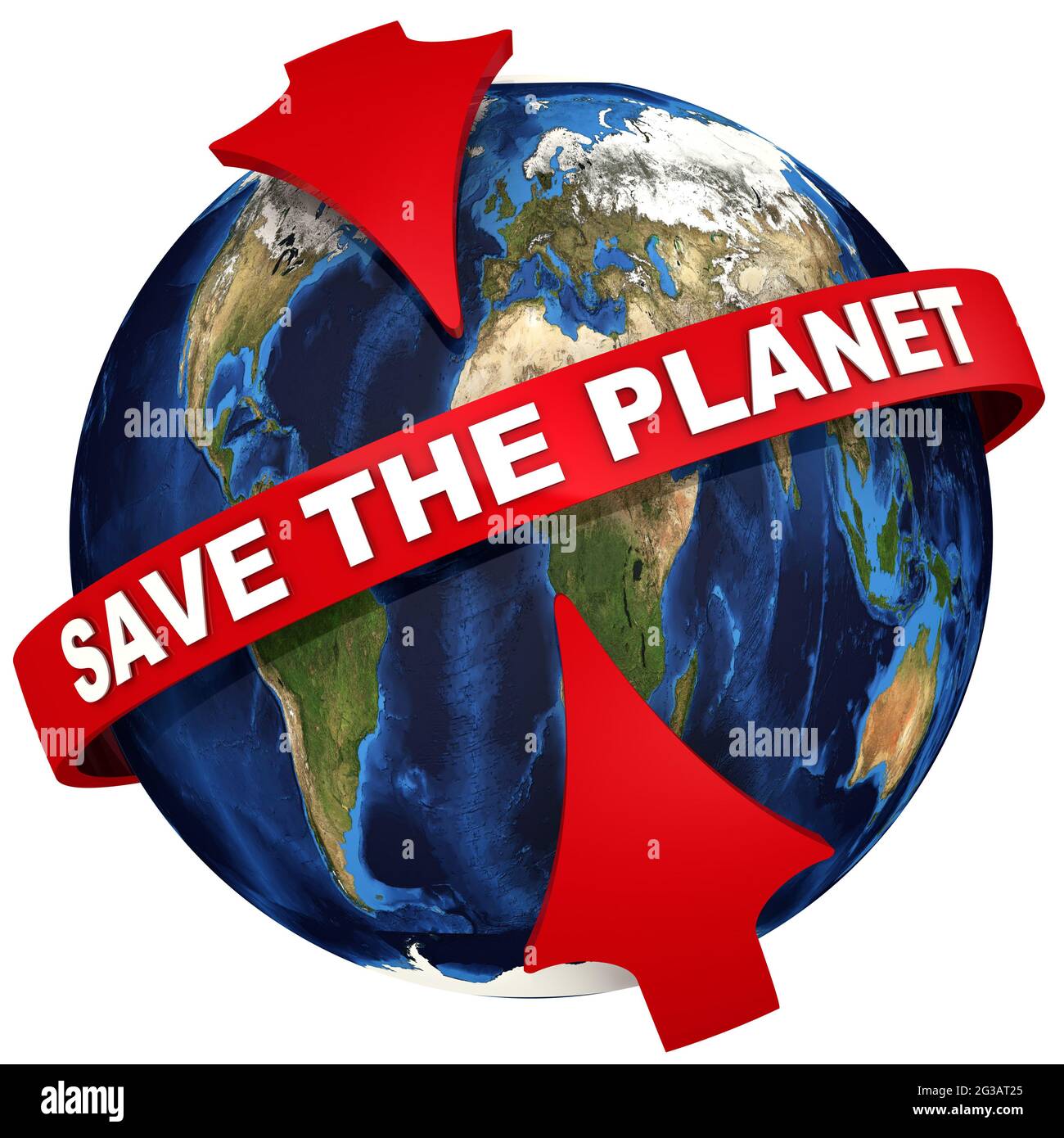Save the planet. Red arrows emphasize the white text SAVE THE PLANET on ...