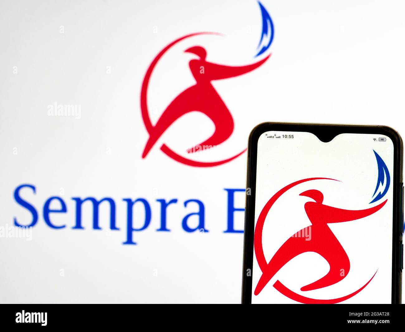 In this photo illustration, a Sempra Energy logo seen displayed on a ...