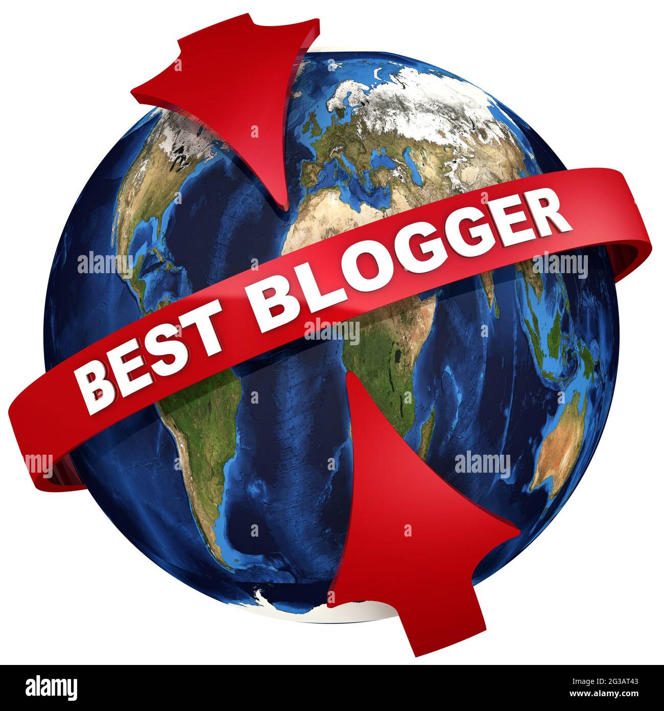Icon of the best blogger. Red arrows emphasize the white text BEST ...