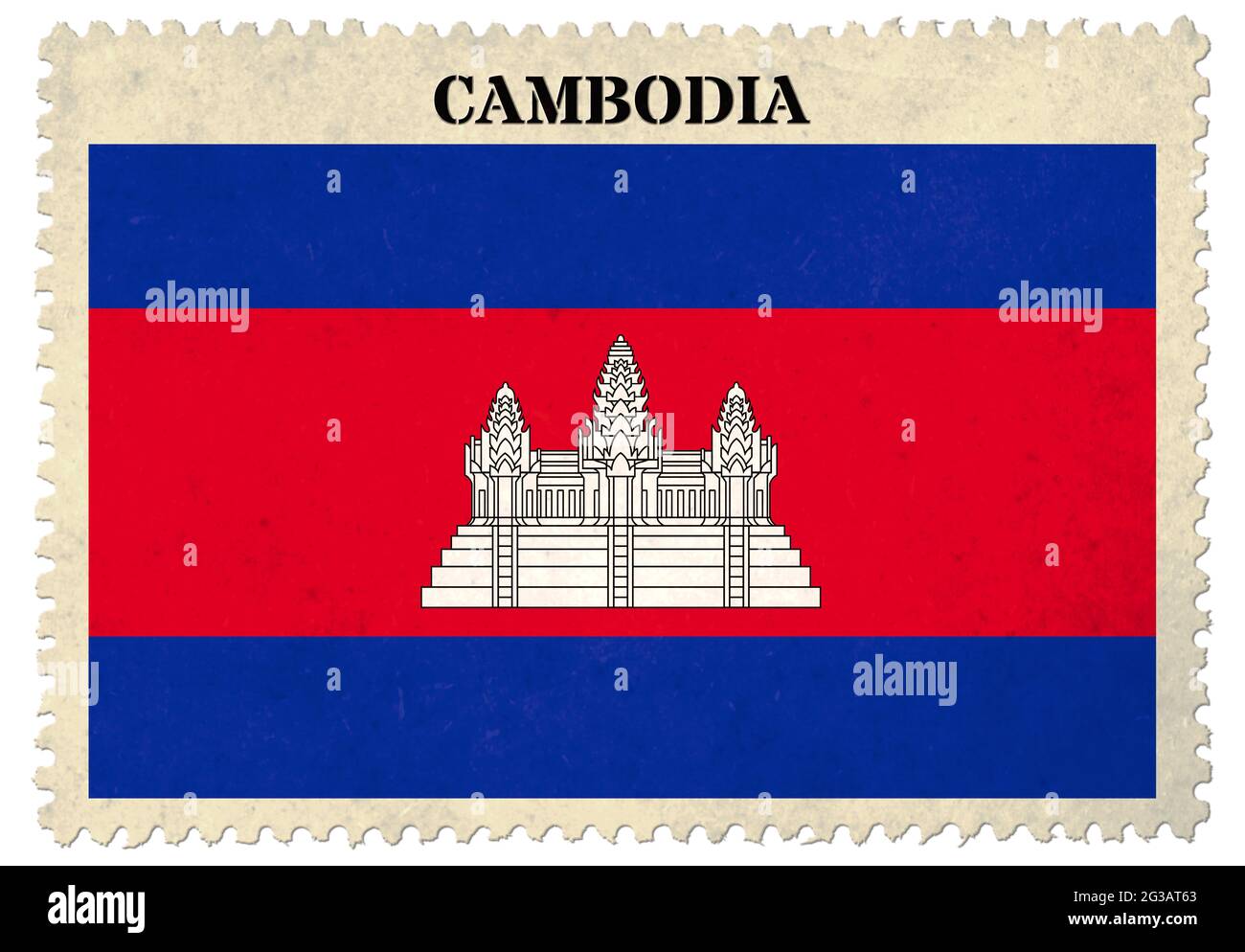 Cambodia flag Postage stamp isolated on white background with clipping ...