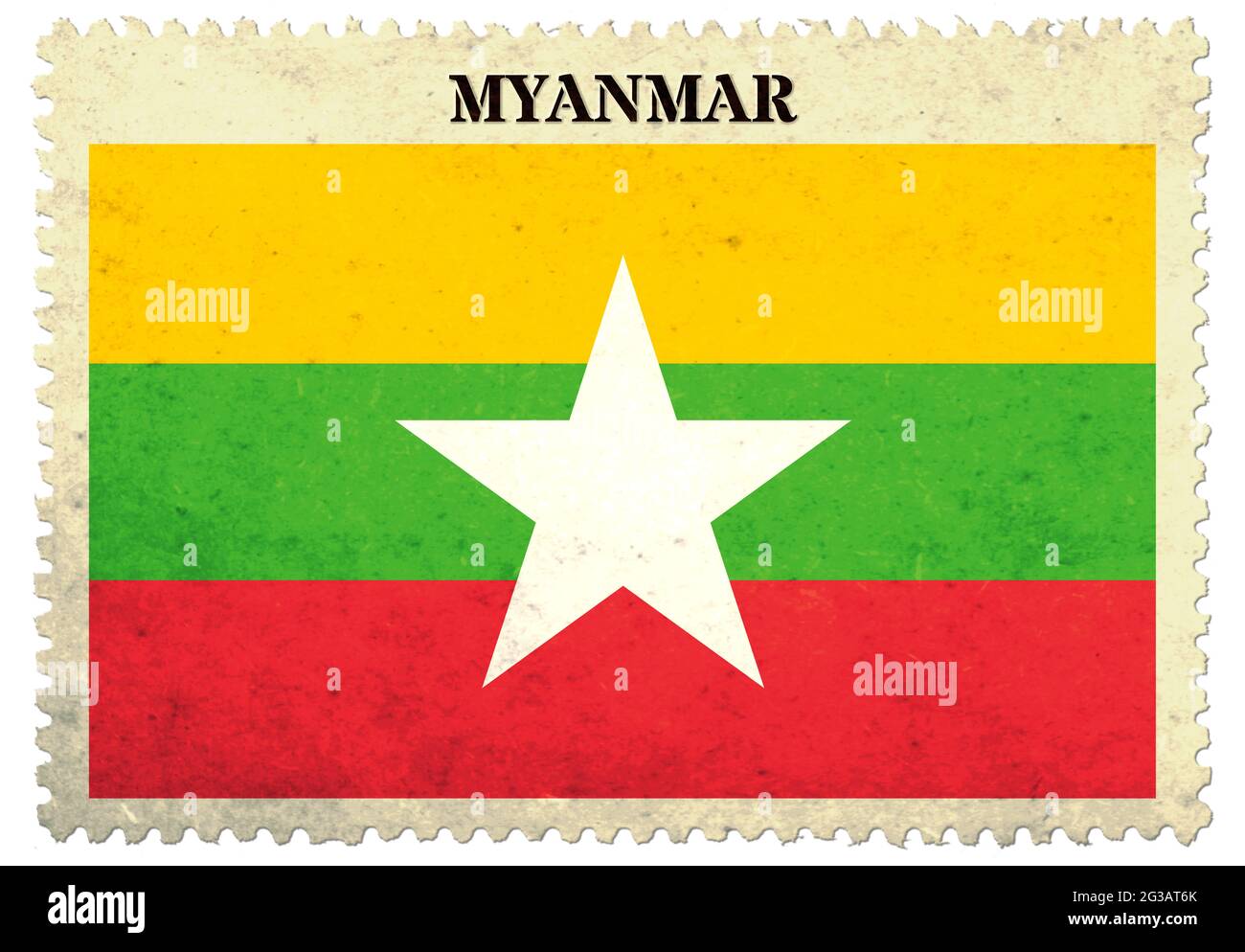 Myanmar flag Postage stamp isolated on white background with clipping ...
