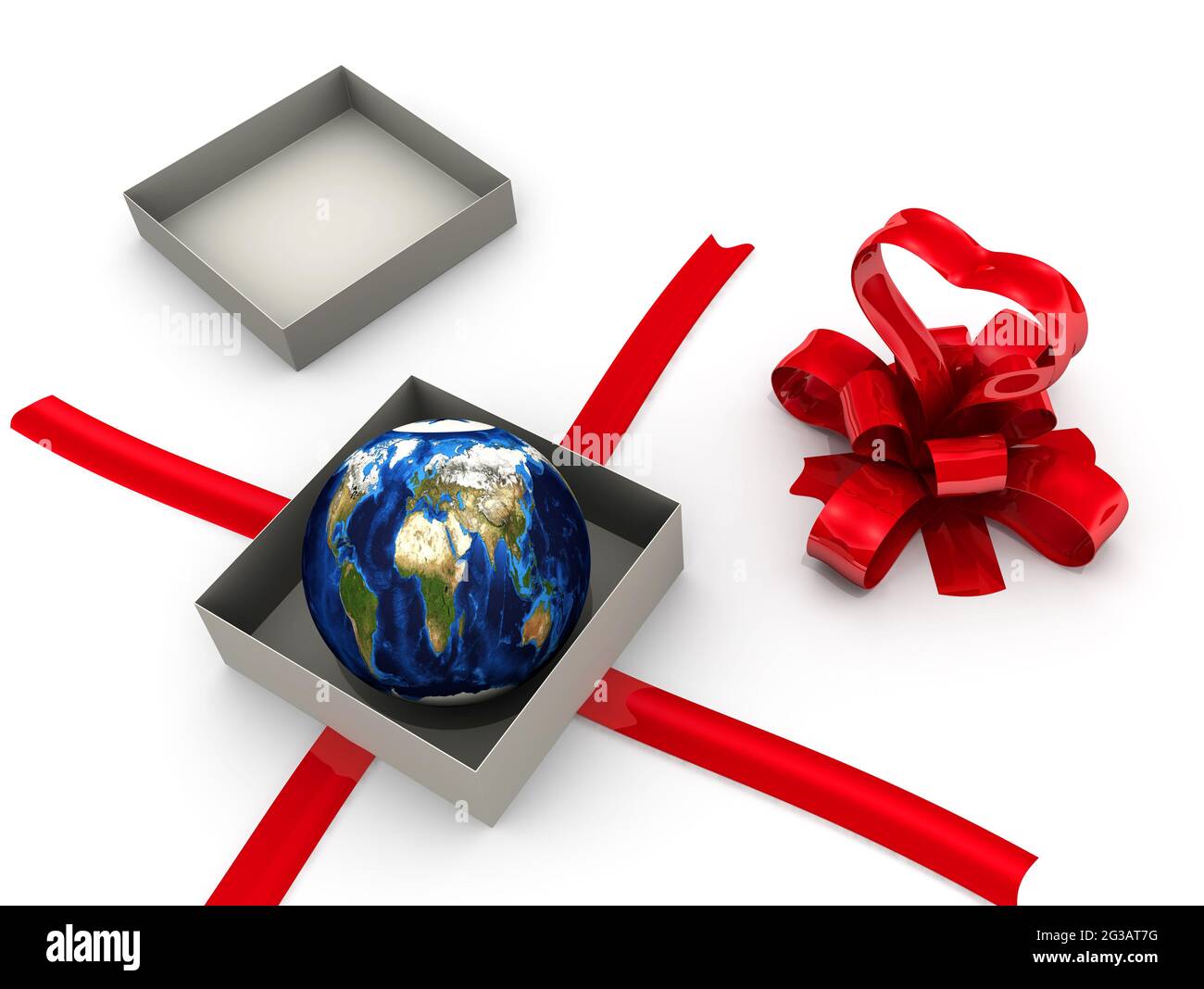 The whole world as a gift. The globe lies in an open gift box. 3D ...