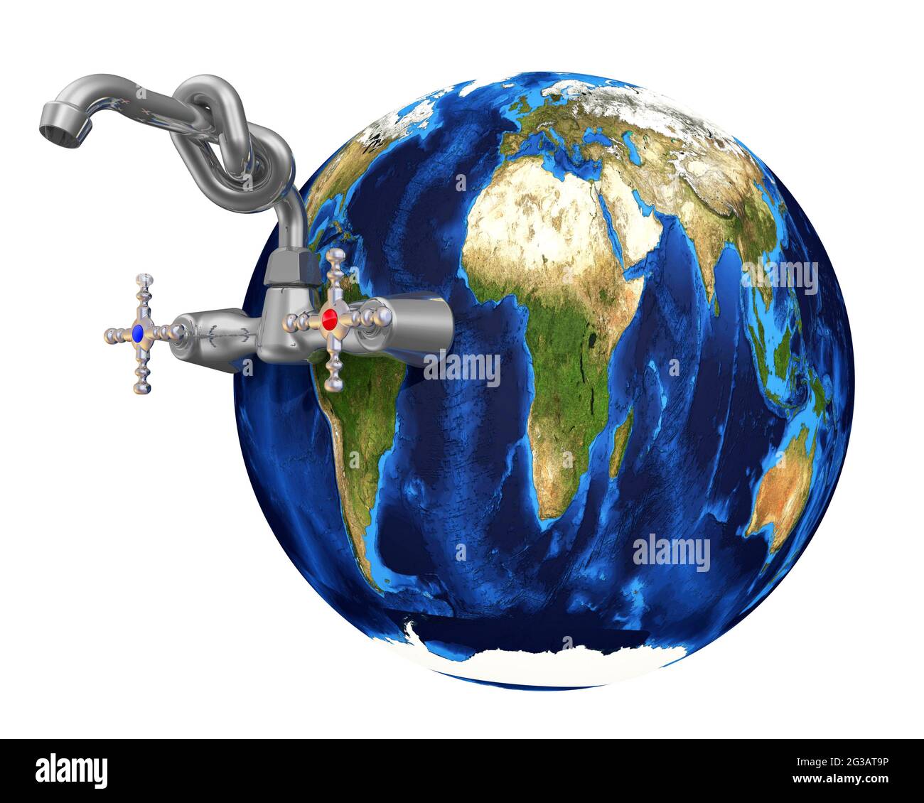 Lack of fresh water on planet Earth. Planet Earth and a faucet tied in ...