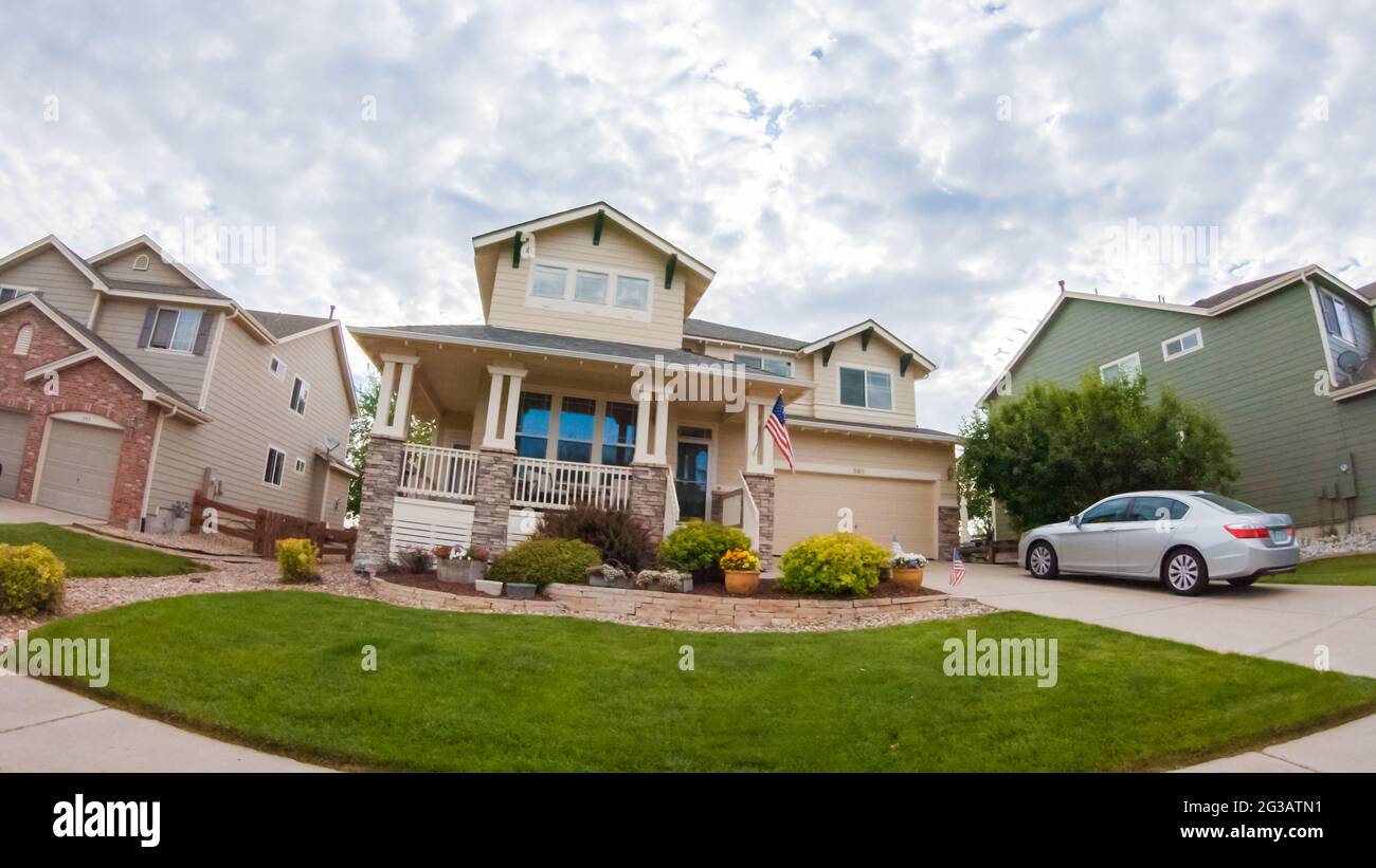 Denver, Colorado, USA-July 19, 2020 - View of the typical suburban ...