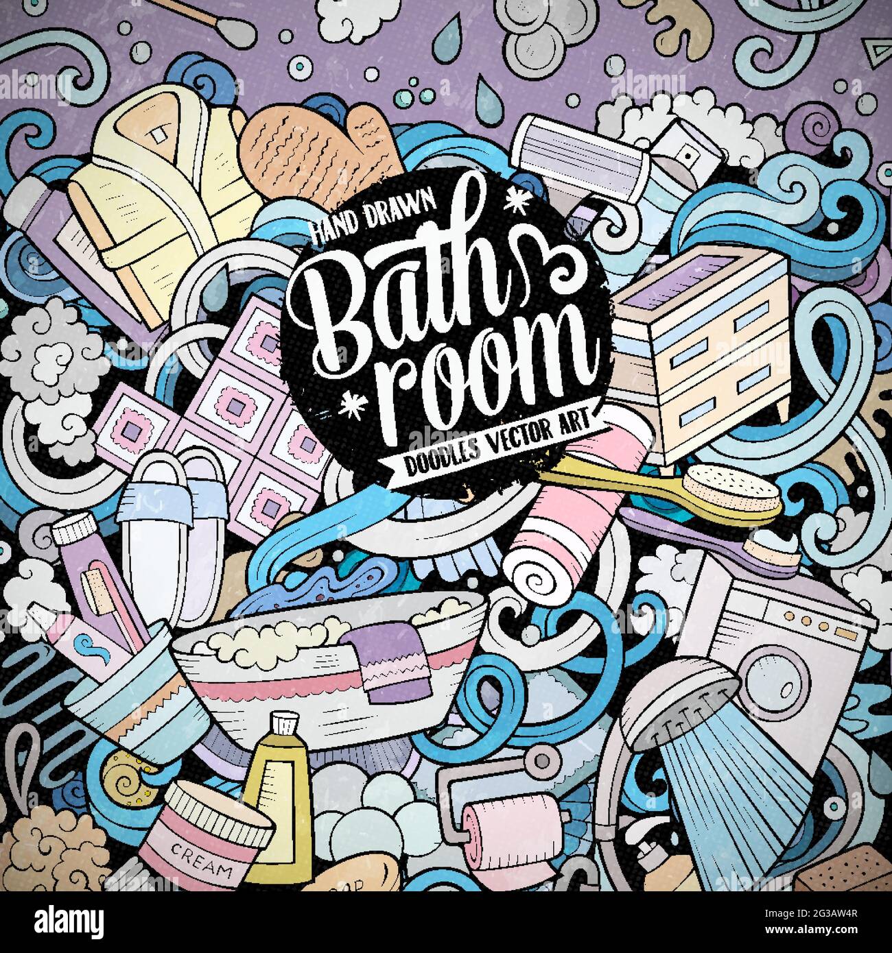 Bathroom hand drawn vector doodles illustration. Bath room frame card ...