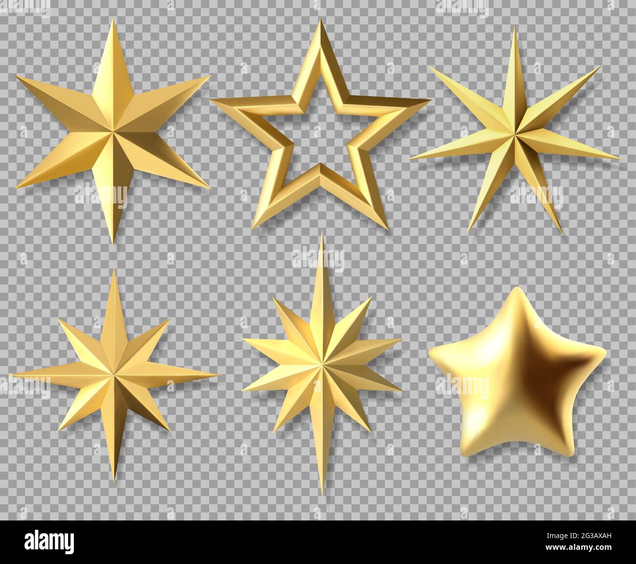 Realistic Christmas stars. Golden xmas glossy 3D stars, award ...