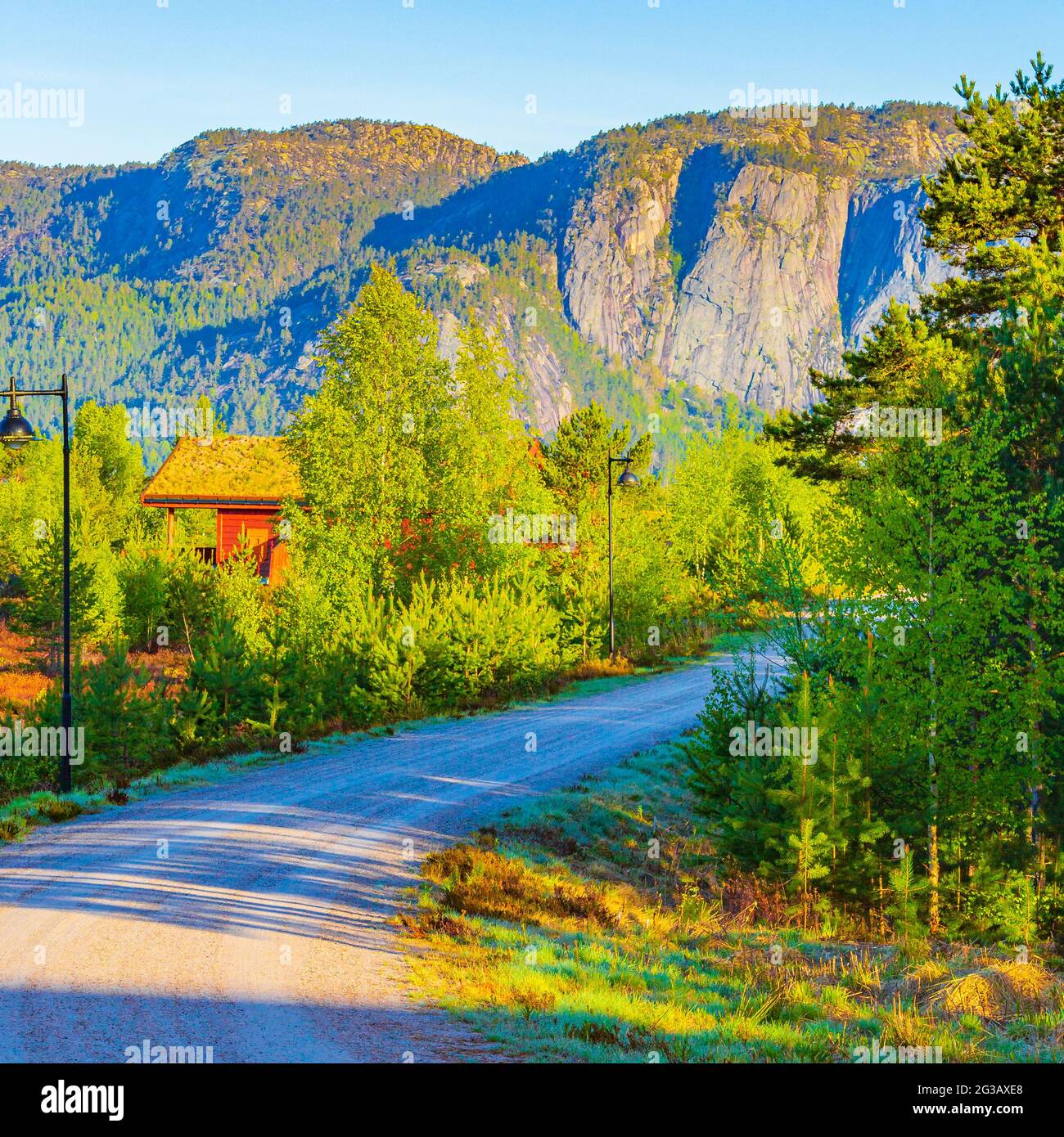 Morning sunrise in nature landscape of Norway mountain and pathway in ...