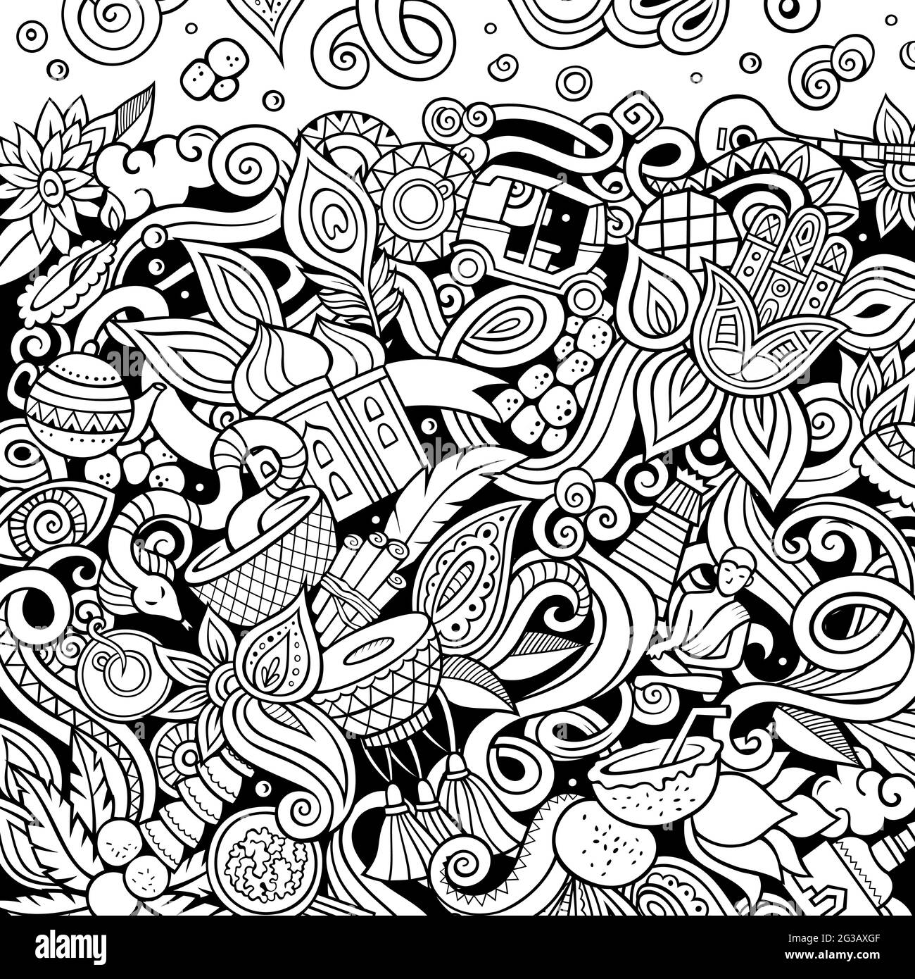 India hand drawn vector doodles illustration. Indian frame card design ...