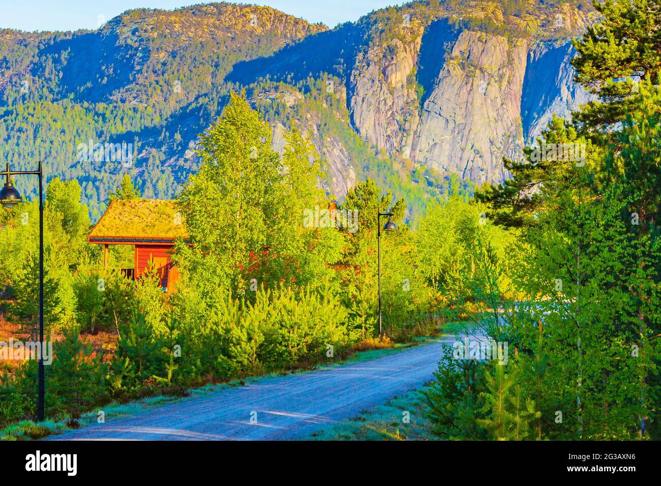 Morning sunrise in nature landscape of Norway mountain and pathway in ...