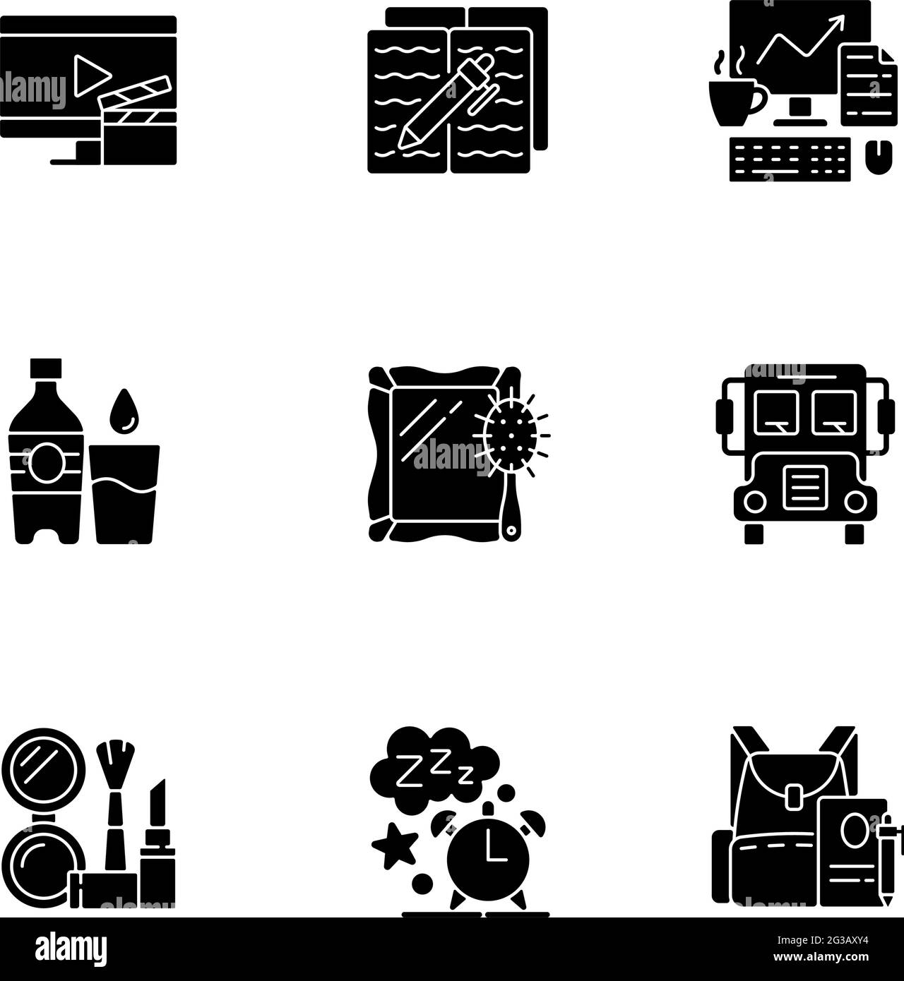 Everyday activities black glyph icons set on white space Stock Vector ...