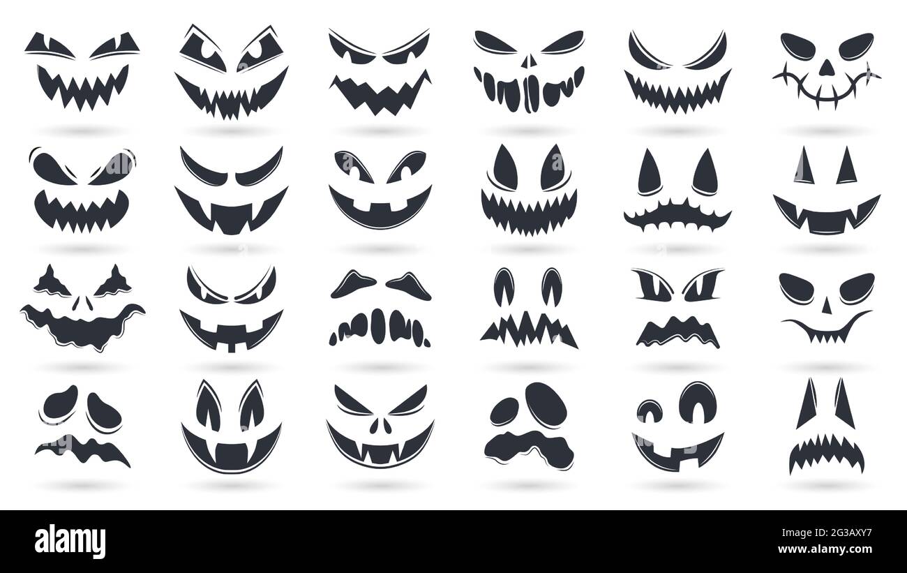 Halloween pumpkins faces. Spooky ghost emoticons faces isolated vector ...