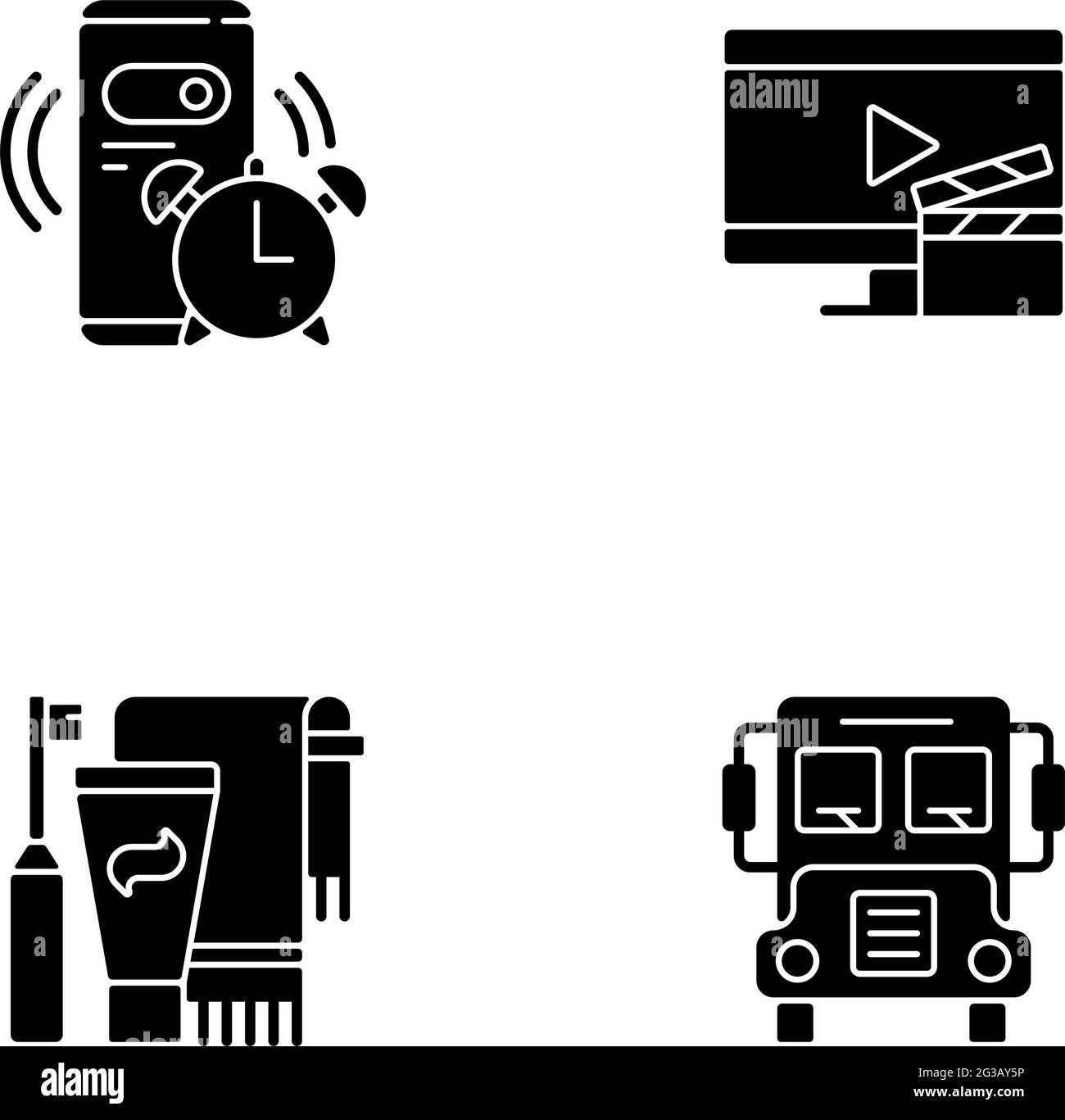 Student everyday routine black glyph icons set on white space Stock ...