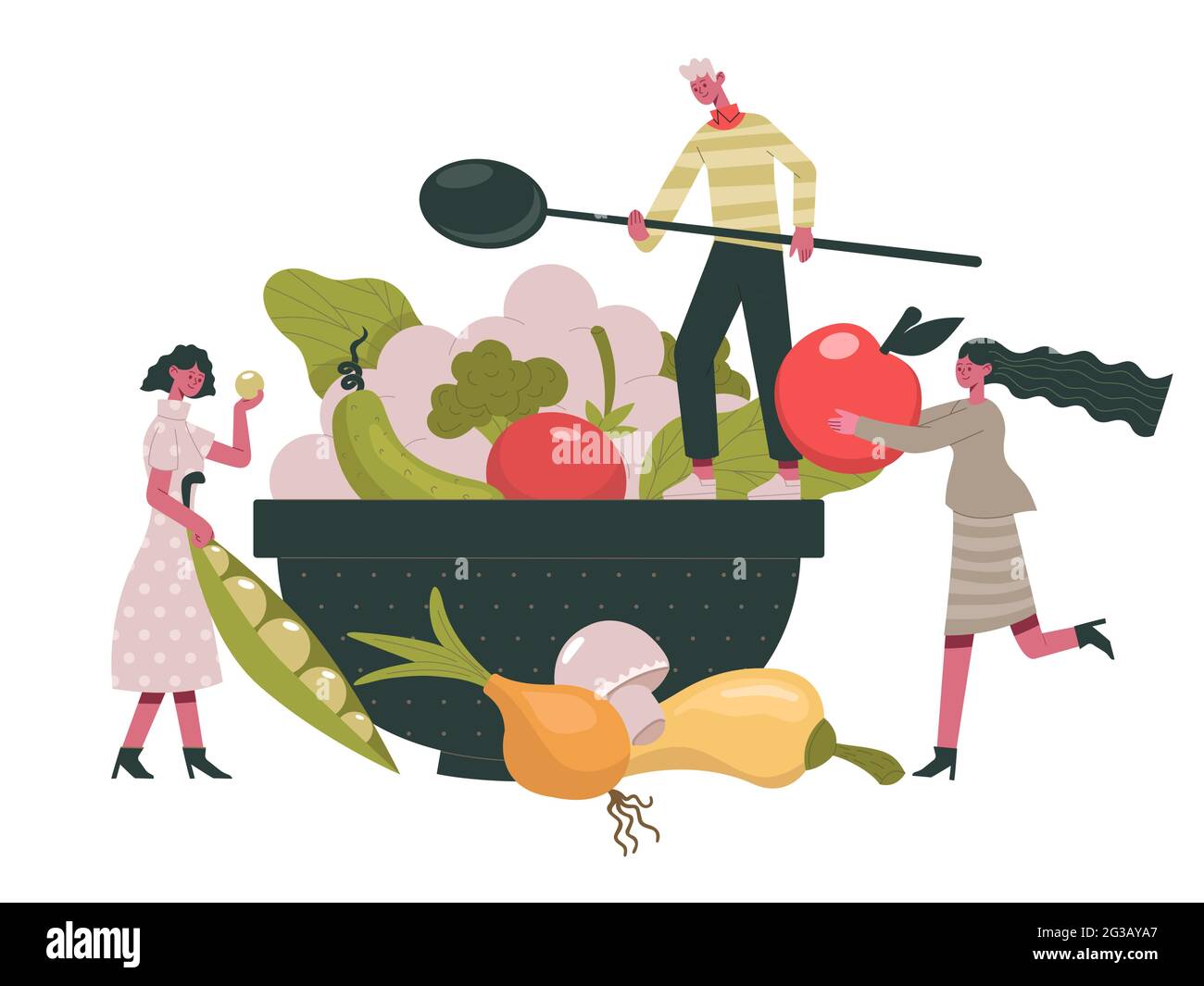 Vegetarian food. People cook healthy organic diet food, greens and ...