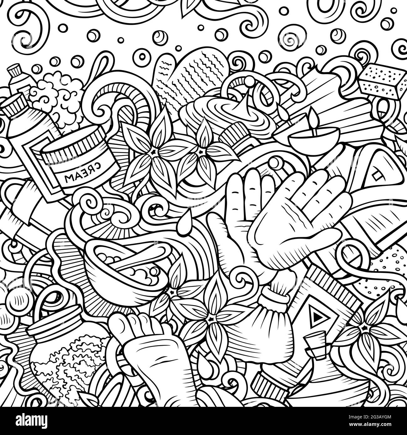 Massage hand drawn vector doodles illustration. Spa salone frame card ...