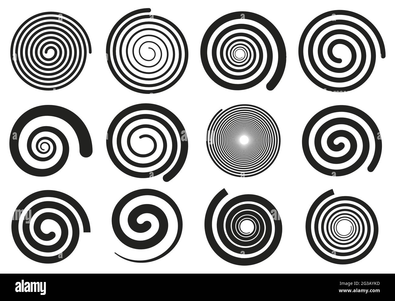 Abstract spirals. Vortex swirl motion elements, simple rotating spirals ...