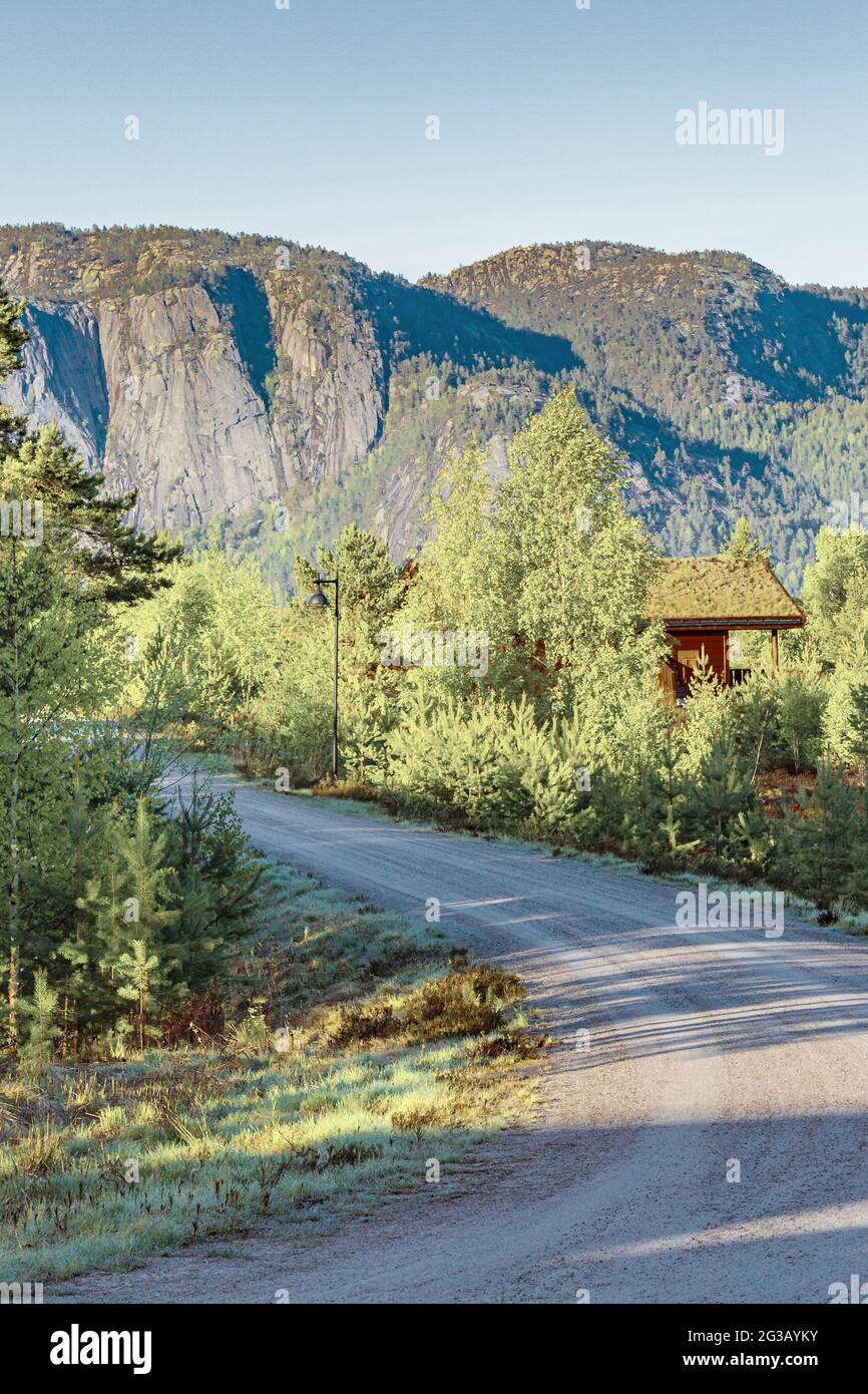 Morning sunrise in nature landscape of Norway mountain and pathway in ...