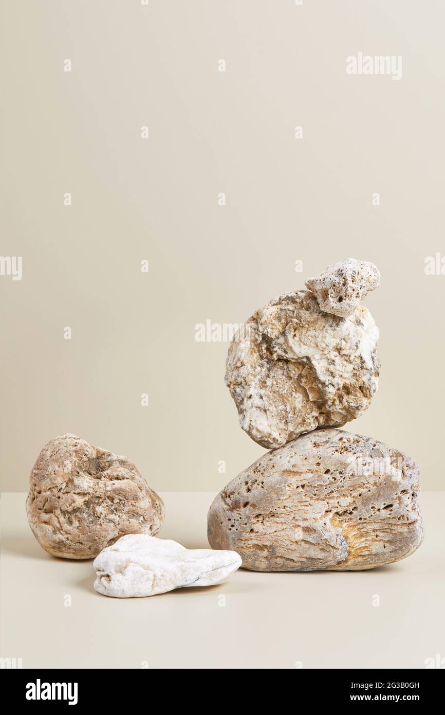 Nature scene with composition of beige and white stones Stock Photo - Alamy