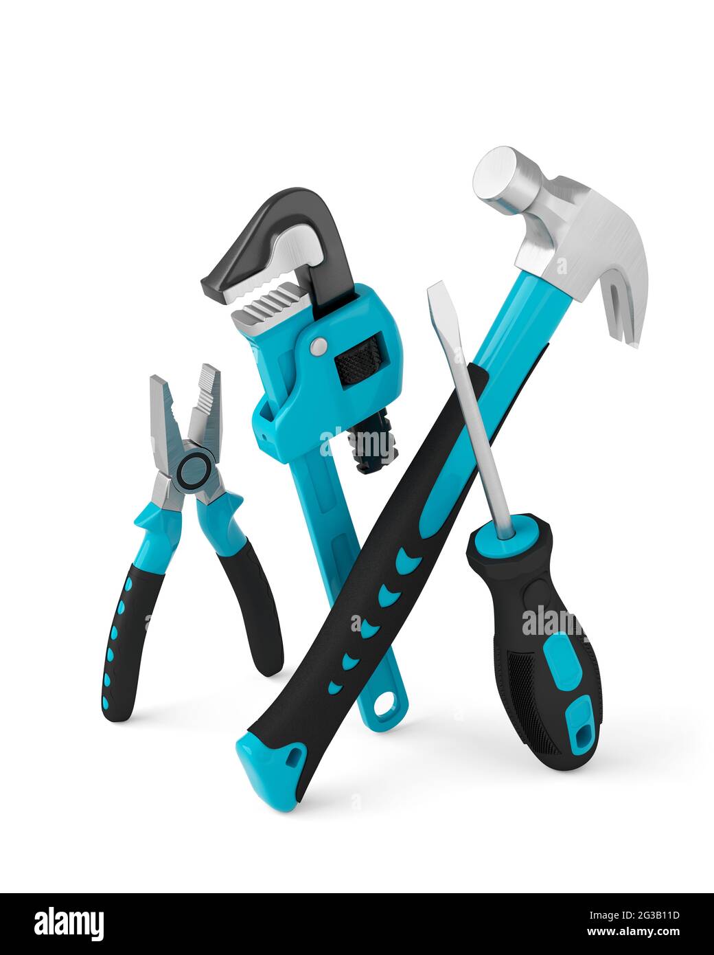 Isometric view of green construction tools for repair on white Stock ...