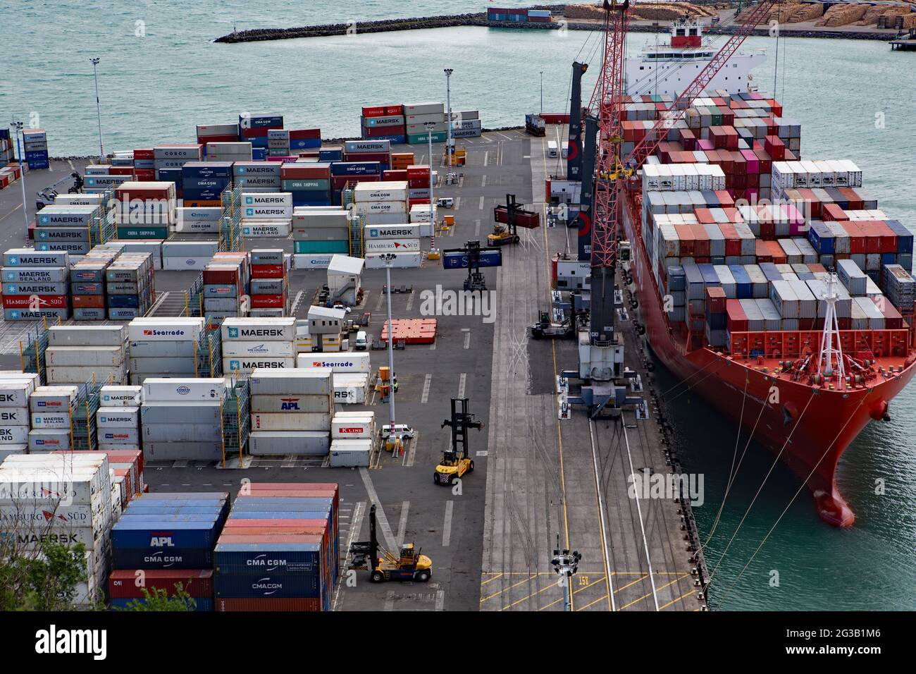 Container ship MV Rio Madeira with deck stacked with containers and ...