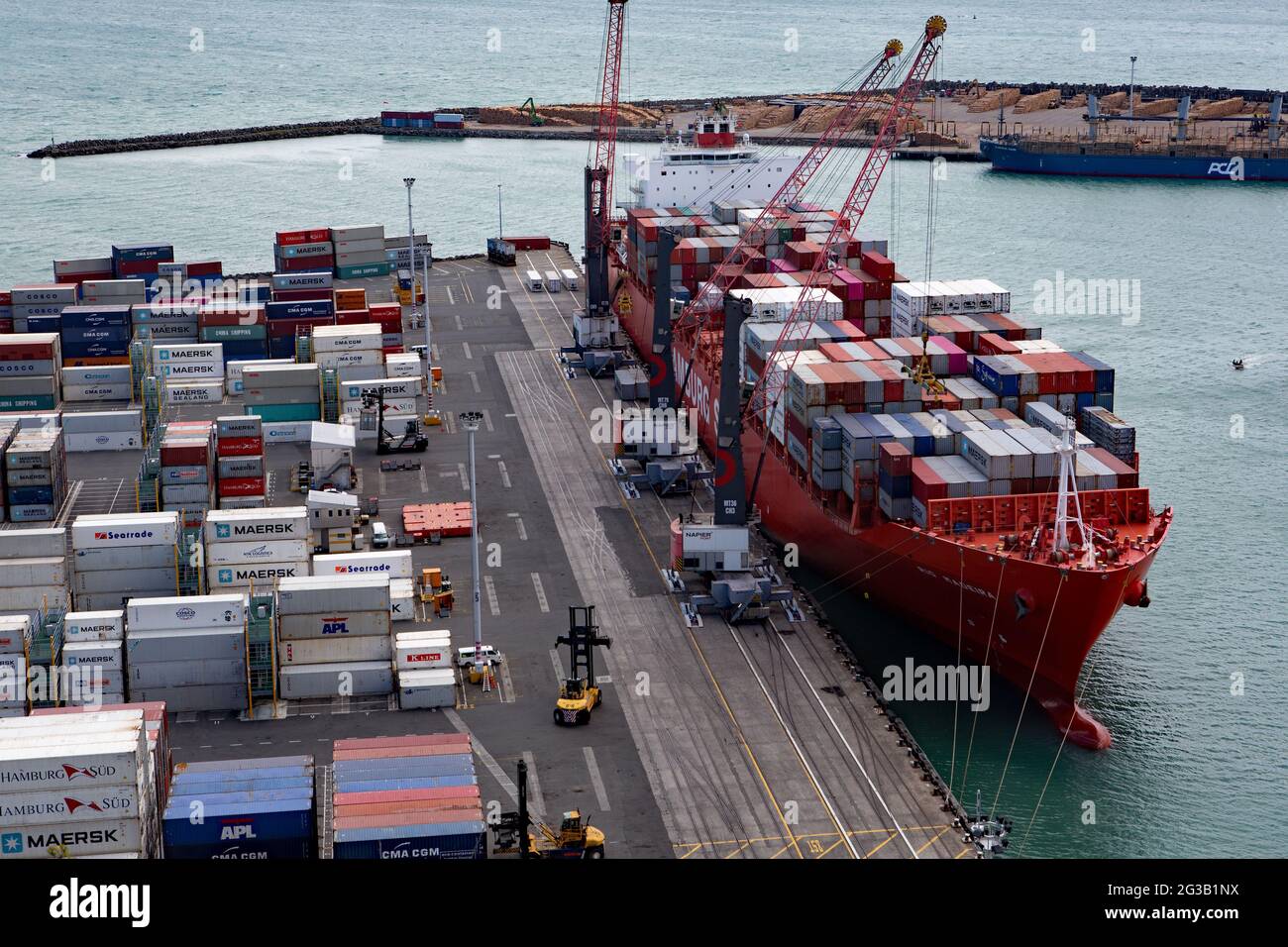 Container ship MV Rio Madeira with deck stacked with containers and ...