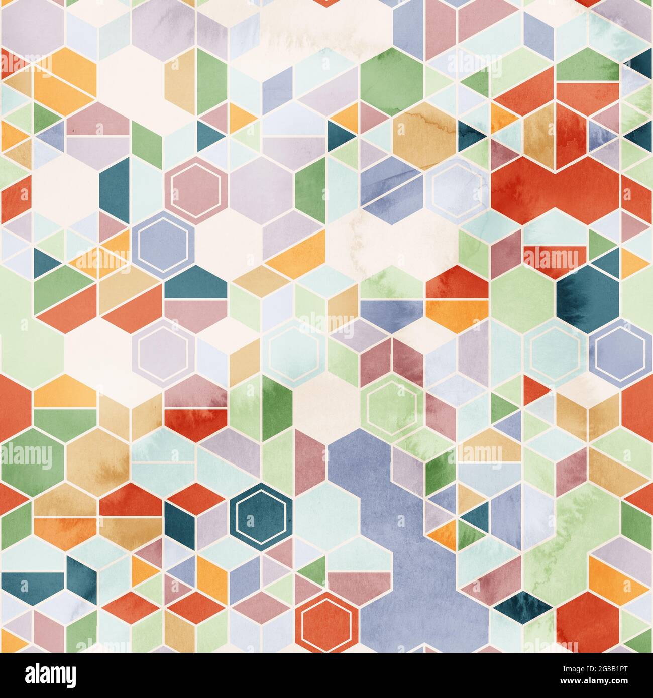 Seamless pattern of hexagons in random colors in watercolor Stock Photo ...