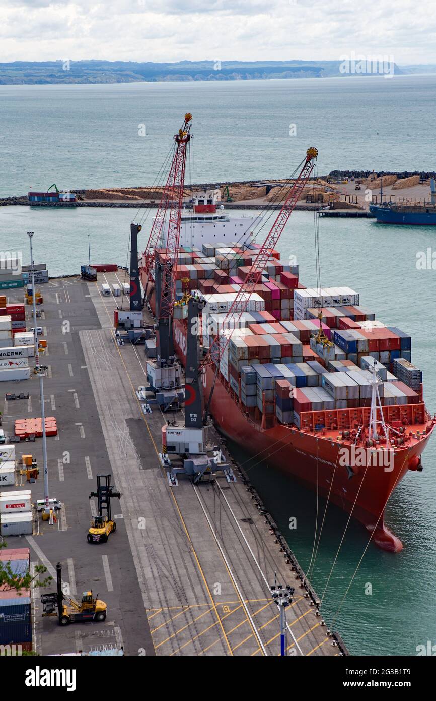Container ship MV Rio Madeira with deck stacked with containers and ...