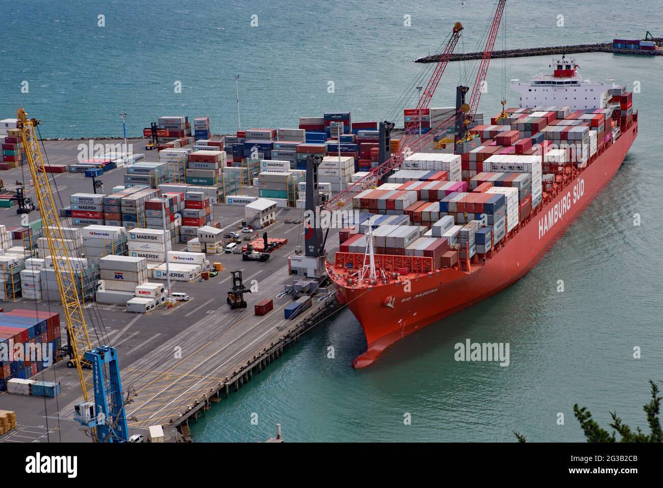 Container ship MV Rio Madeira with deck stacked with containers and ...