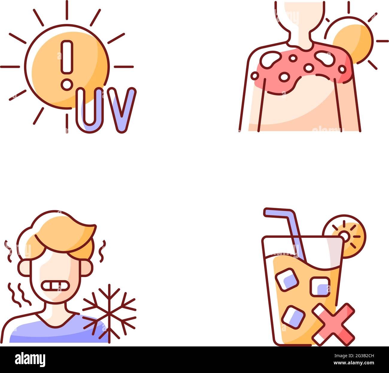 Sunburn risk RGB color icons set Stock Vector Image & Art - Alamy