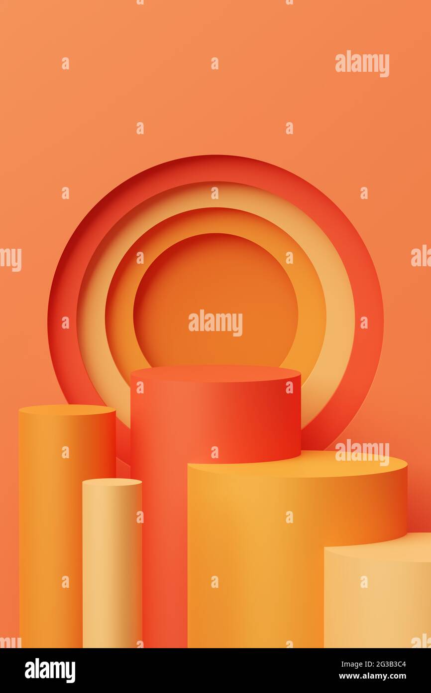 Empty platforms. 3D illustration in orange color palette Stock Photo ...
