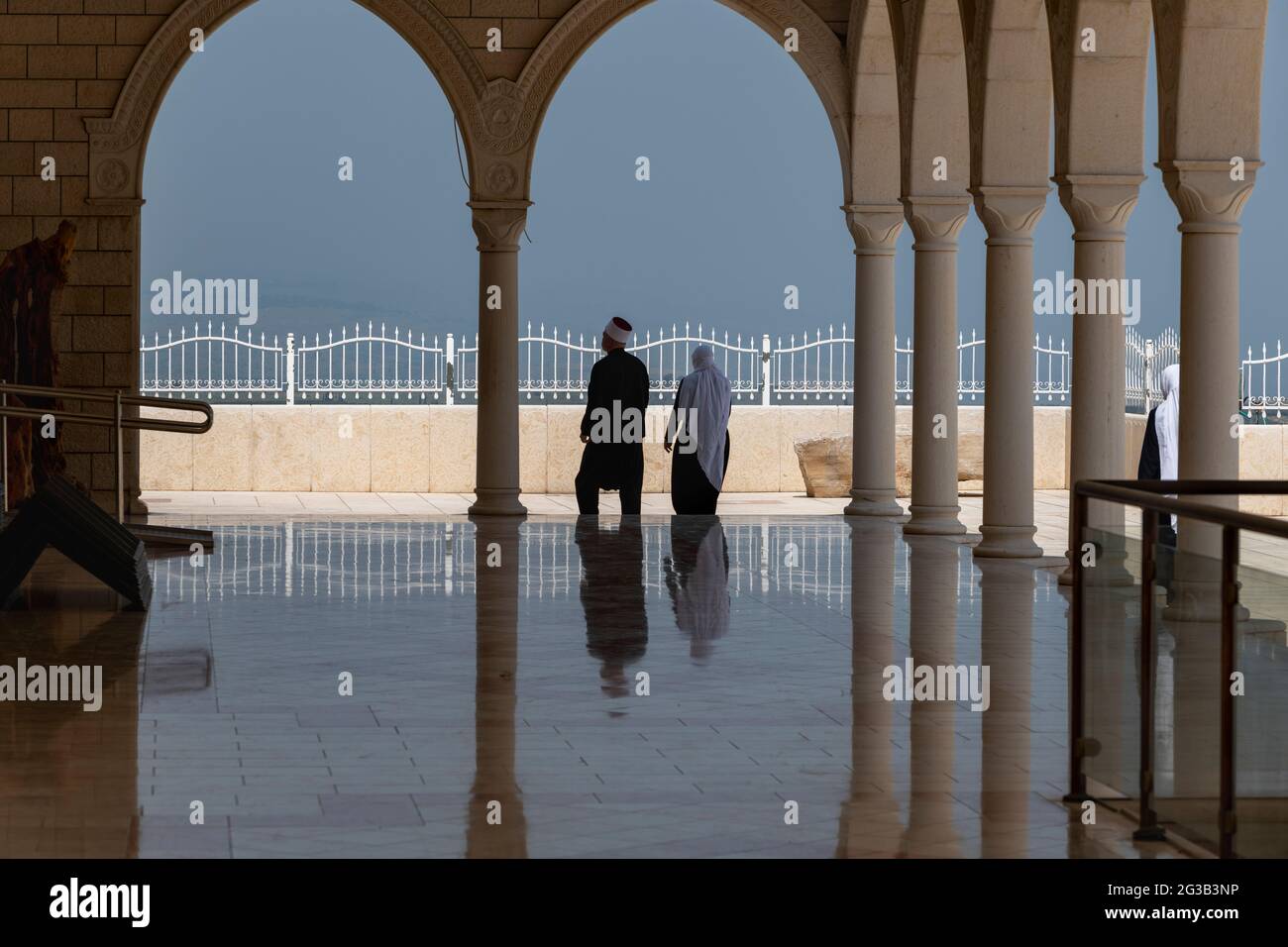 A Druze couple walks in the complex of famous Nabi Shuʿayb or Nabi ...