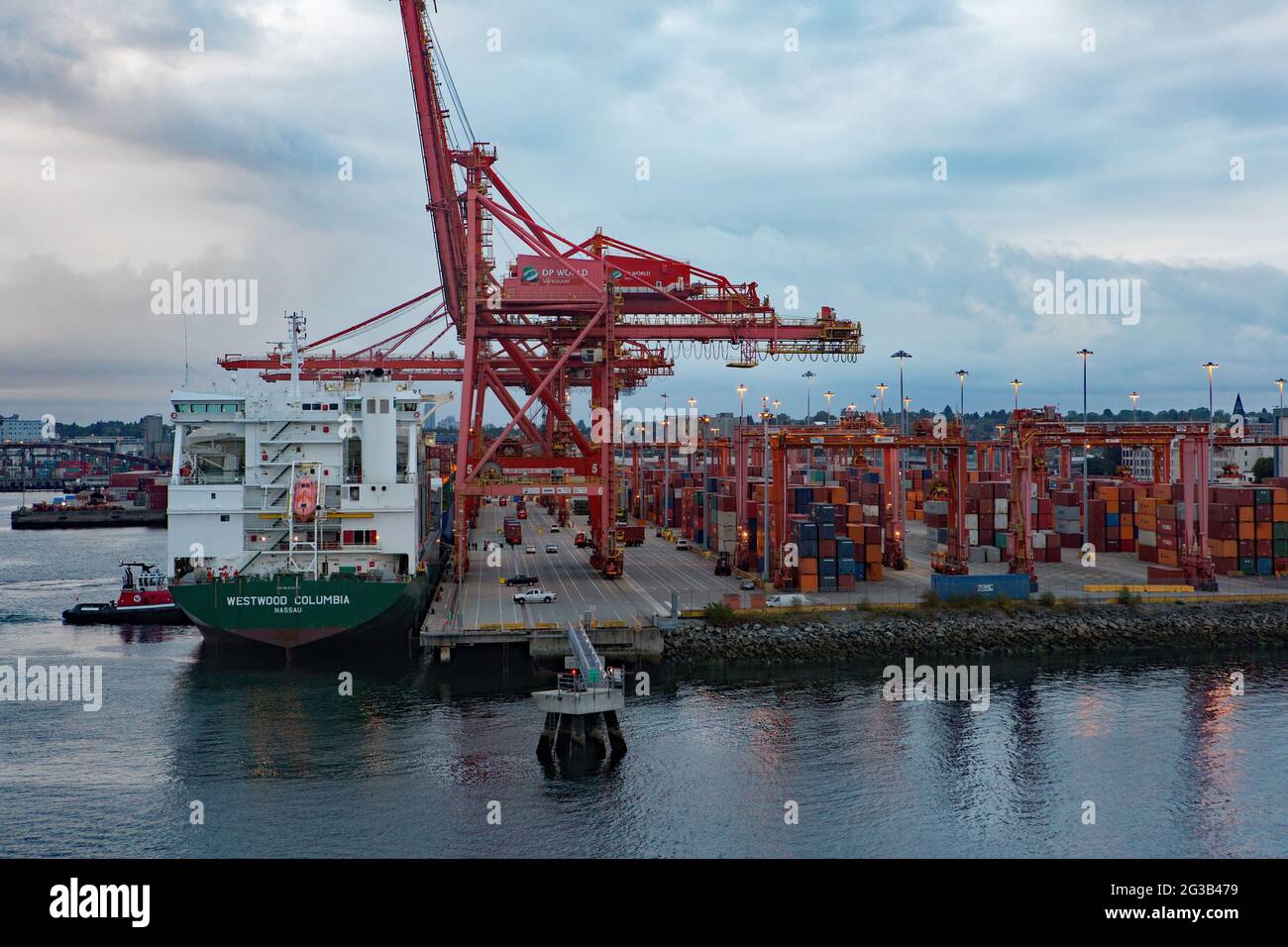 Container ship Westwood Madeira loading containers at Port of Vancouver ...