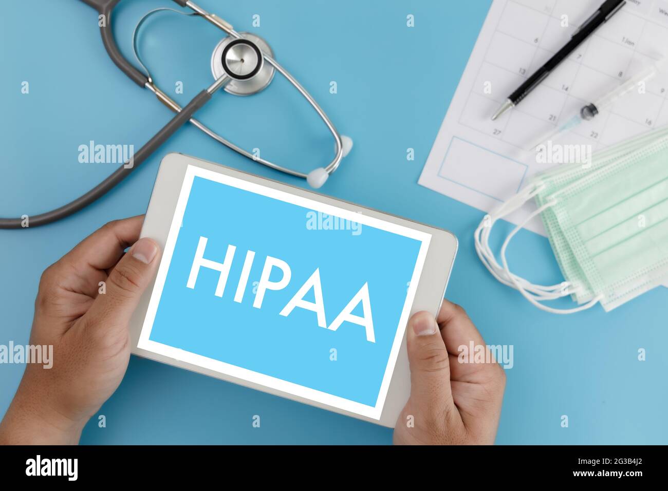 HIPAA Professional doctor use computer and medical equipment all around ...
