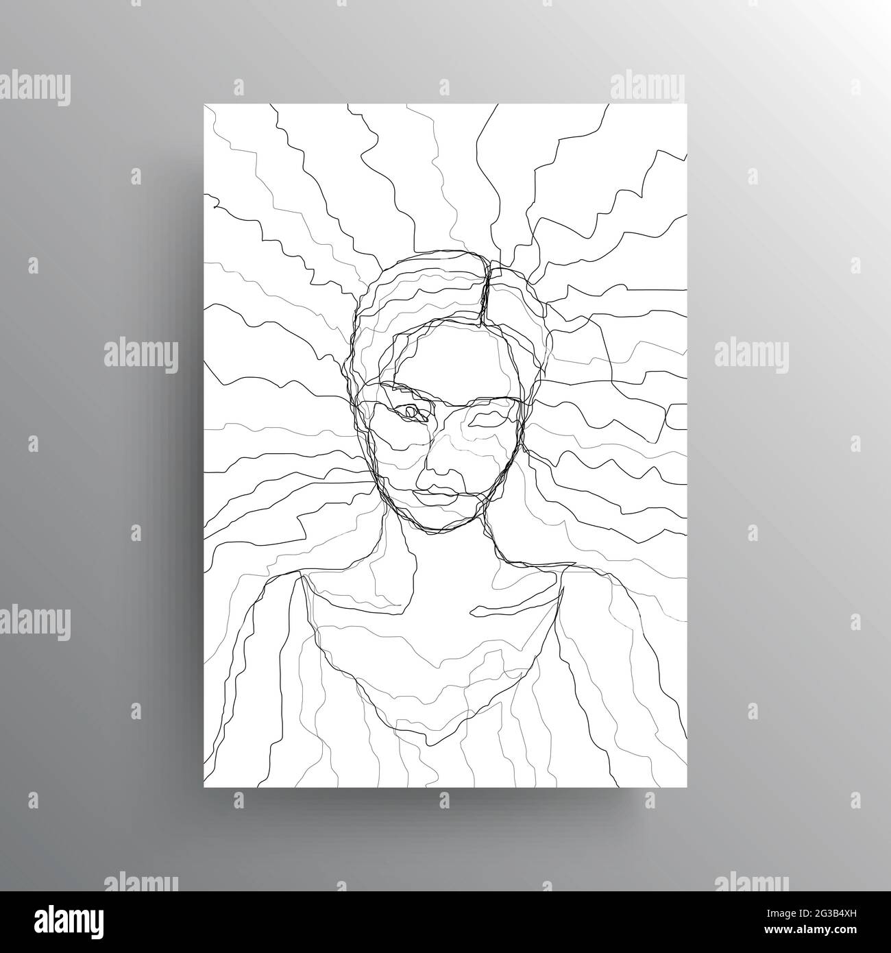 Abstract female face in wavy lines style. Portrait of an Asian woman in ...