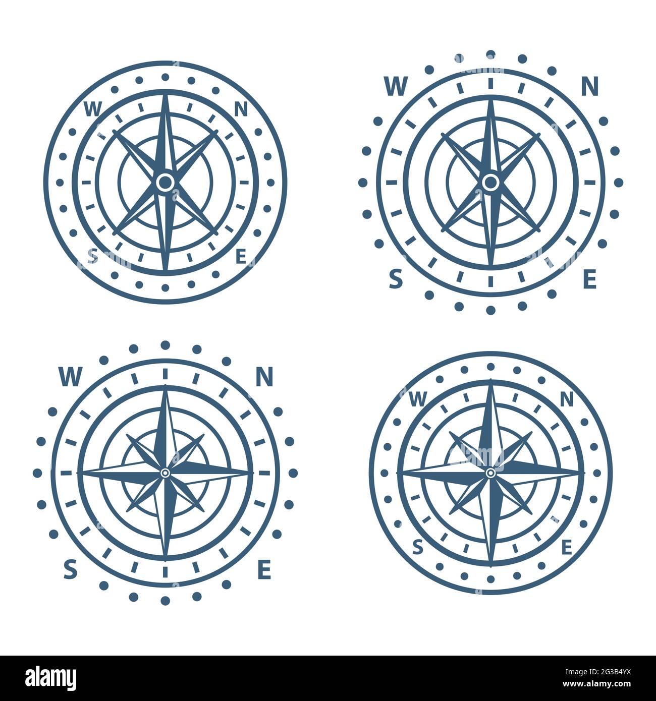 Set of vintage Wind Rose Compass Navigation isolated on a white ...