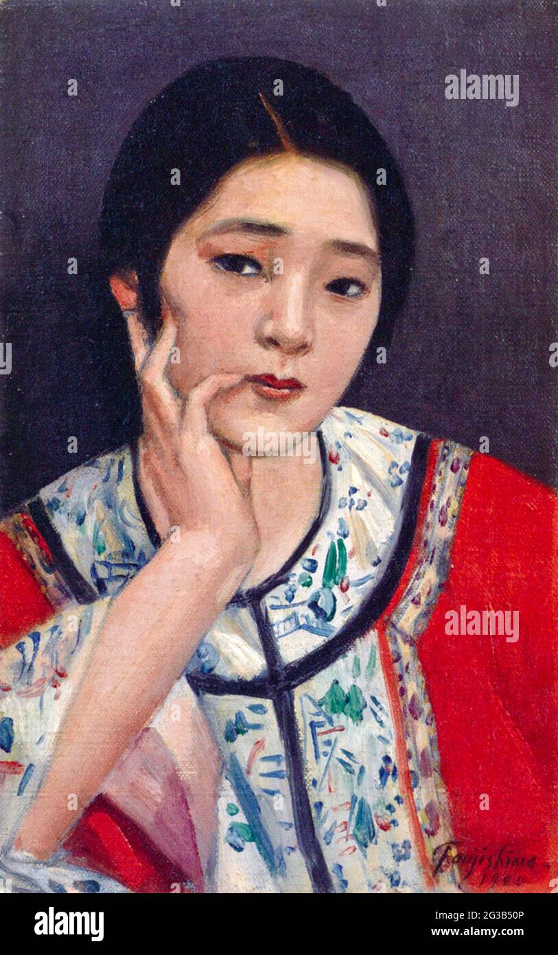 Fujishima Takeji - Girl in Chinese Dress - 1920's Stock Photo - Alamy