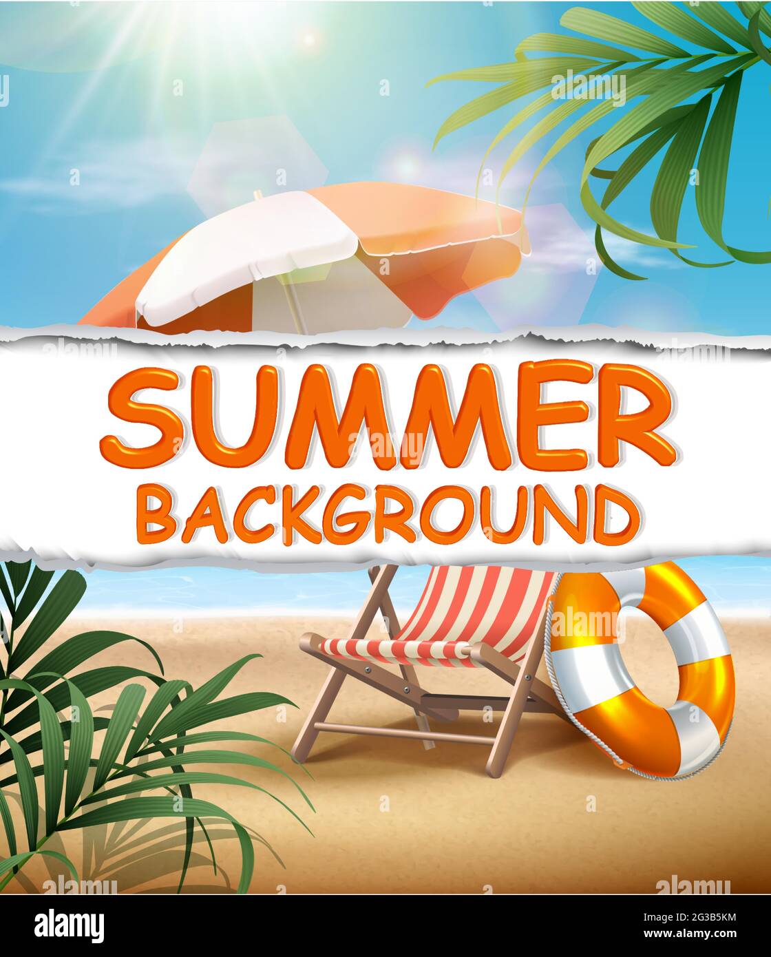 Vector summer sale horizontal banner template with summer beach ...