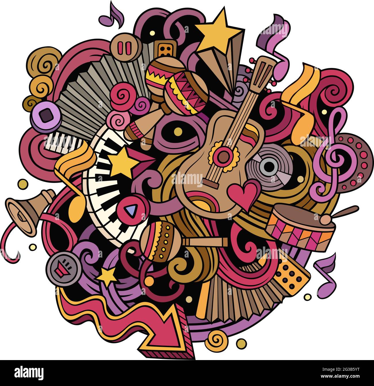 Cartoon cute doodles hand drawn Music illustration. Colorful detailed ...