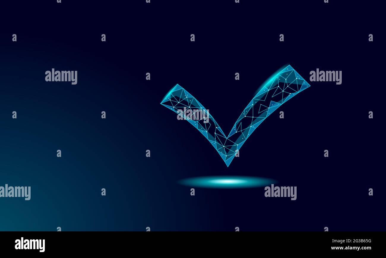 Low poly 3D check icon silhouette. Approved test correct right element ...