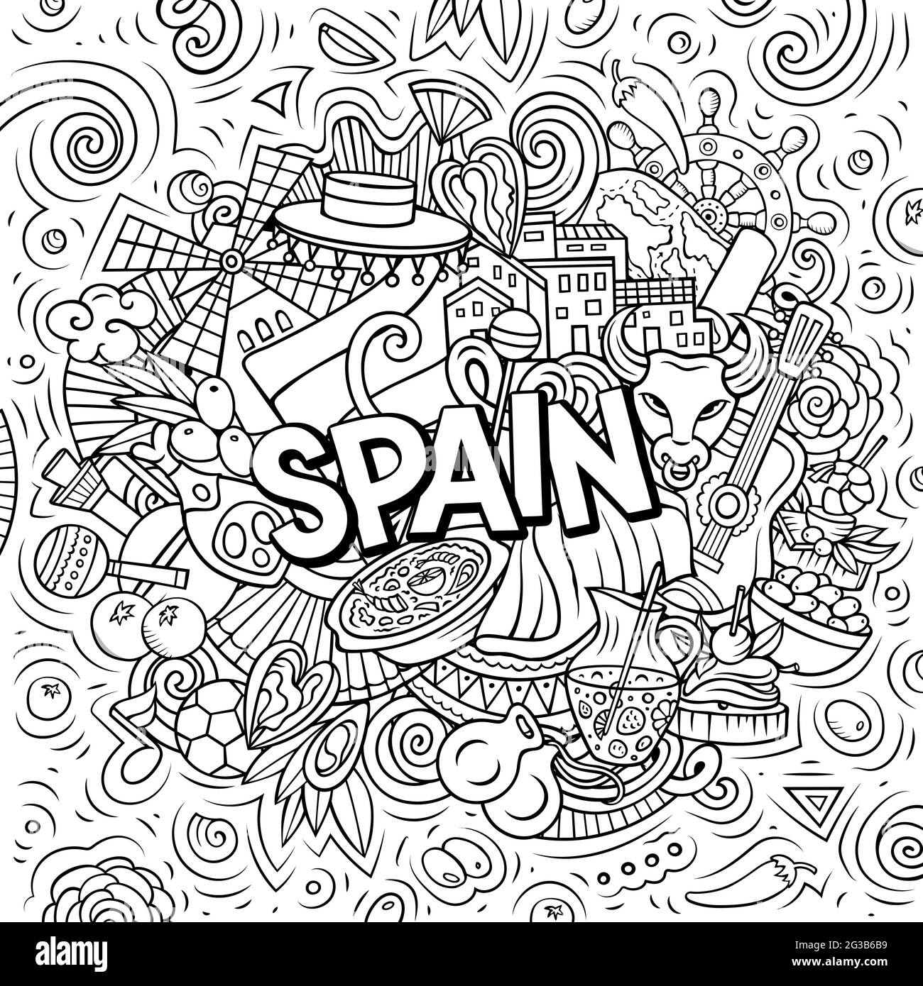 Spain hand drawn cartoon doodle illustration. Funny Spanish design ...