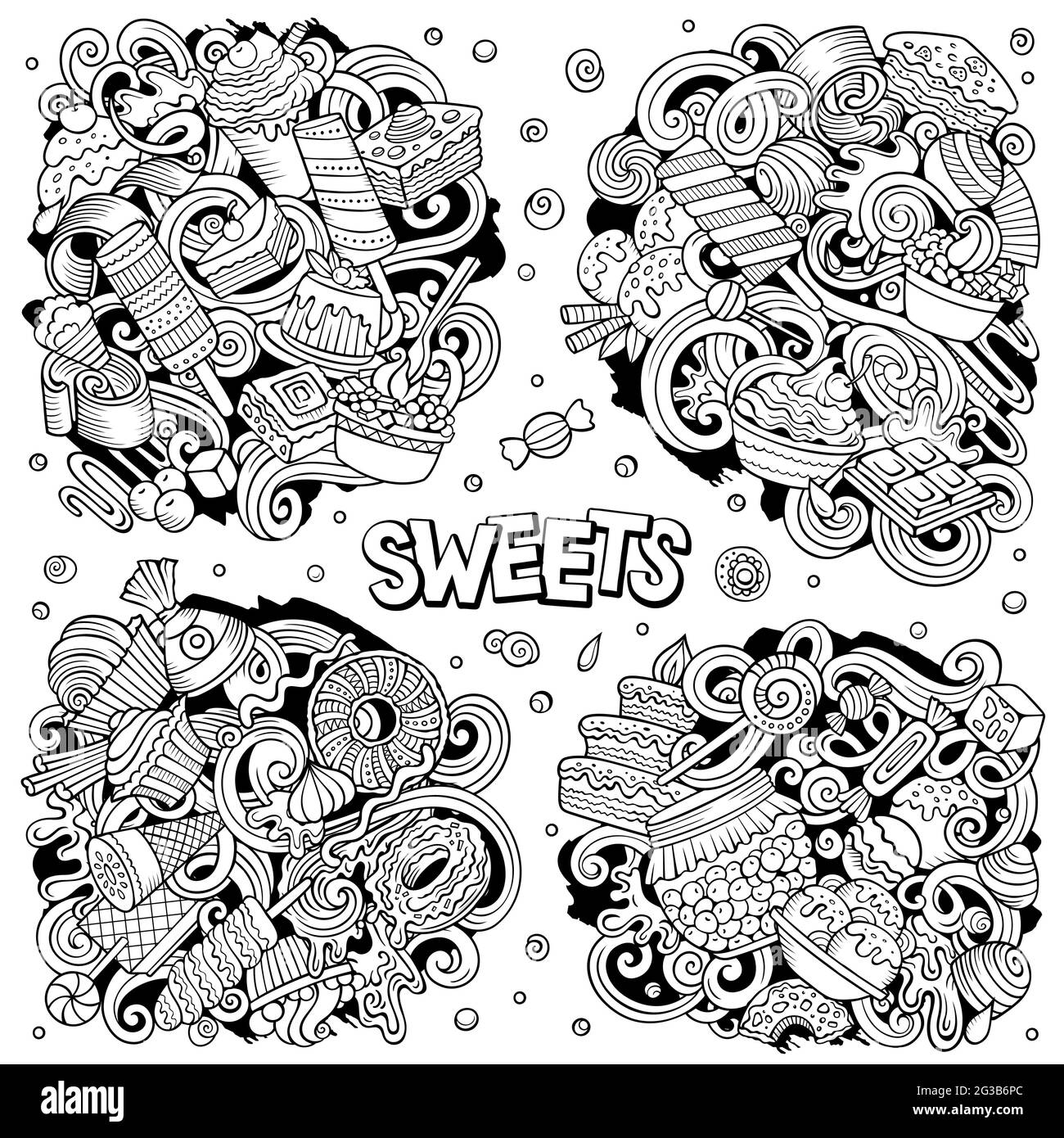 Sweet food cartoon vector doodle designs set. Sketchy detailed ...