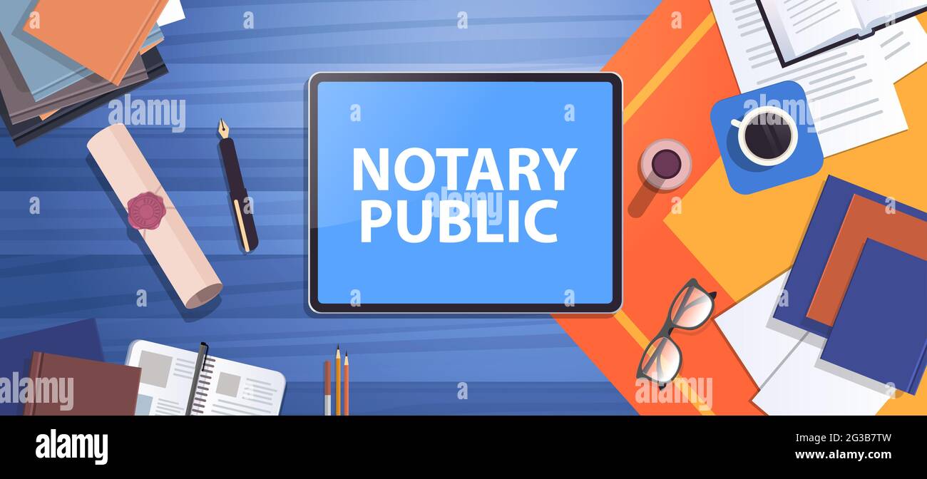 notary workplace with legacy stamp sealed document legal trust and ...