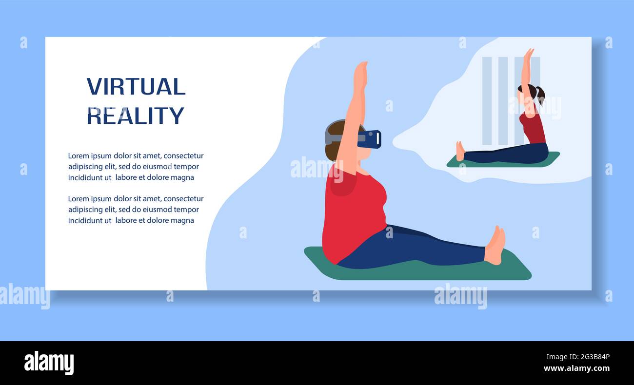 Vector Illustration Woman wearing virtual reality 3d glasses doing yoga ...